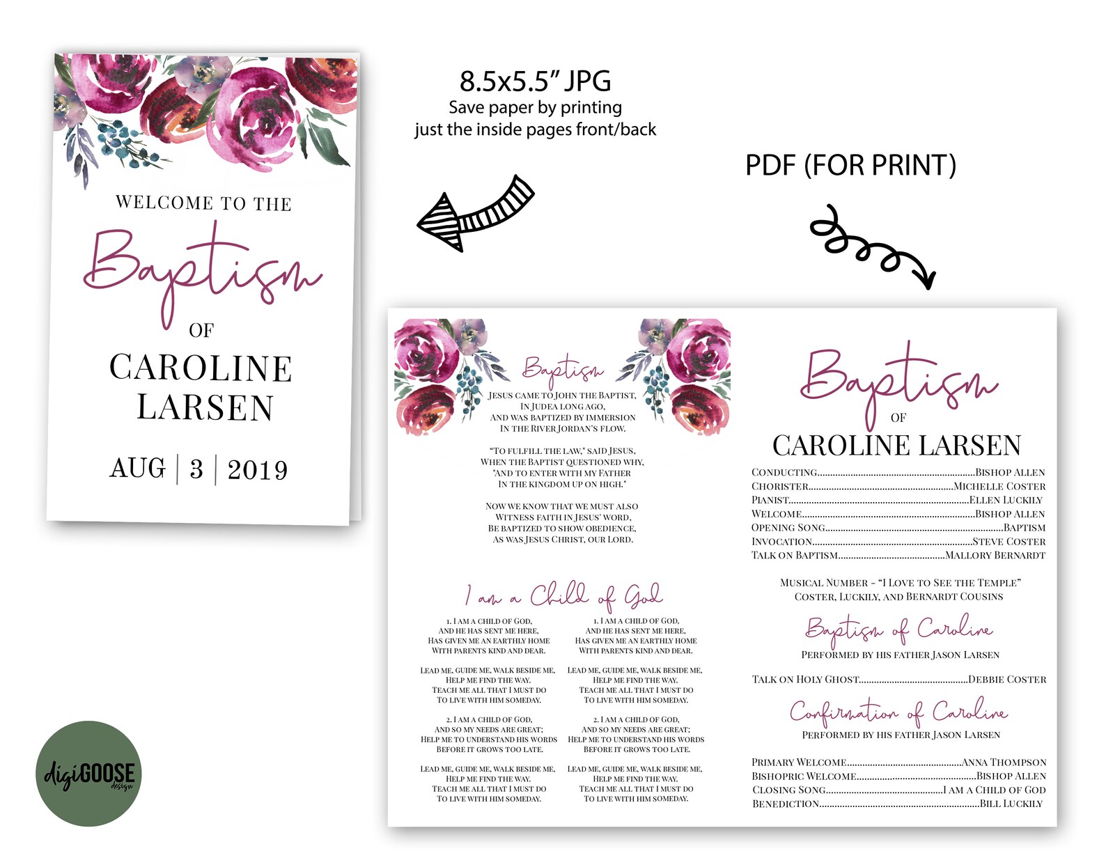 EDITABLE LDS Baptism Program Template Printable Baptism | Etsy