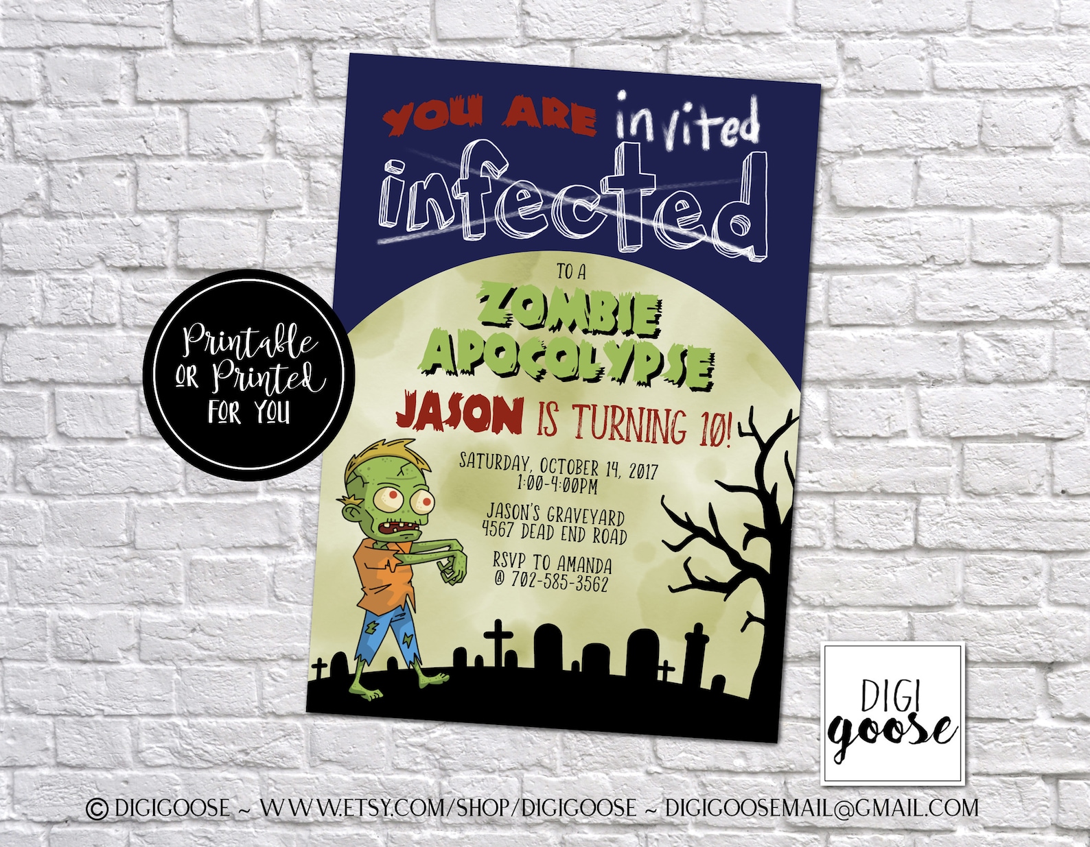 ZOMBIE BIRTHDAY Invitation // Zombie Party // Zombie - Etsy