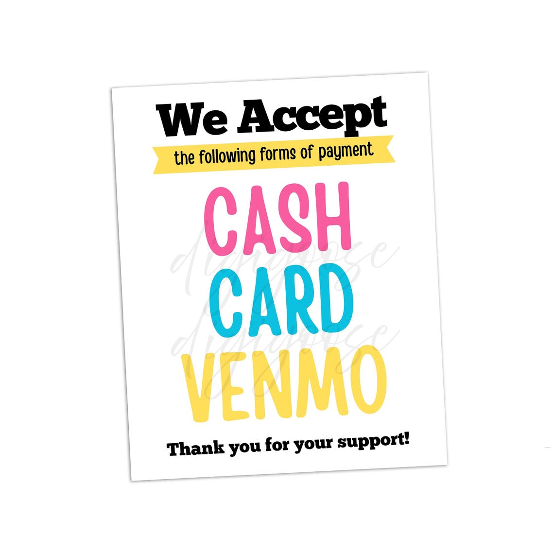 FULLY EDITABLE, We Accept Credit Card Sign, Bake Sale Sign, Fundraiser ...