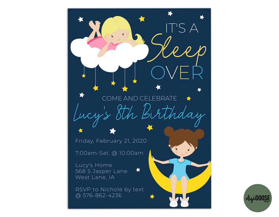EDITABLE, Sleepover Invitation TEMPLATE, Printable Sleep Over Invite ...