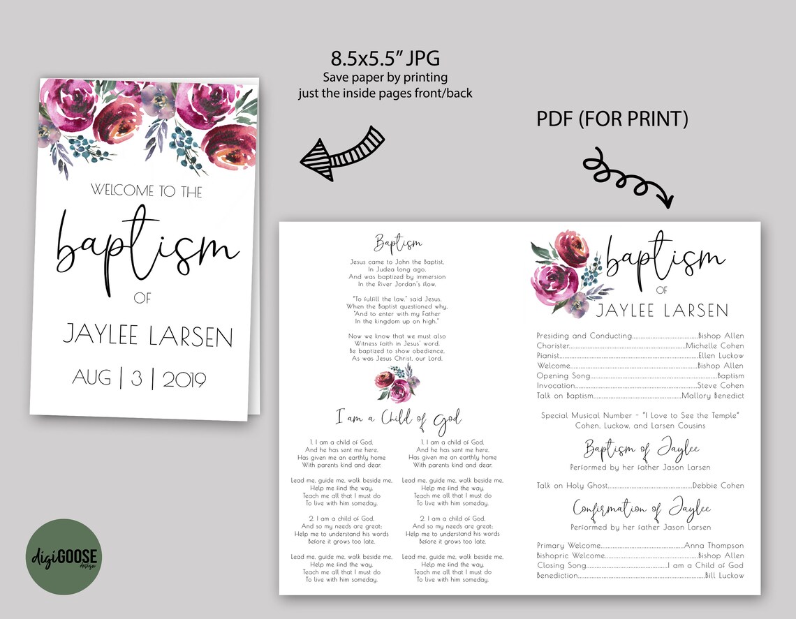 EDITABLE LDS Baptism Program Template Printable Baptism | Etsy