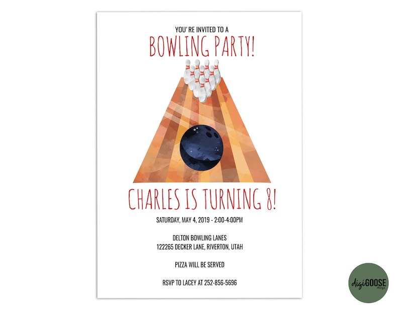 BOWLING Party Invitation TEMPLATE, Printable Bowling Birthday Invite ...