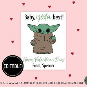 EDITABLE Baby Yoda Valentine Card / Valentine Printable for Kids / the ...