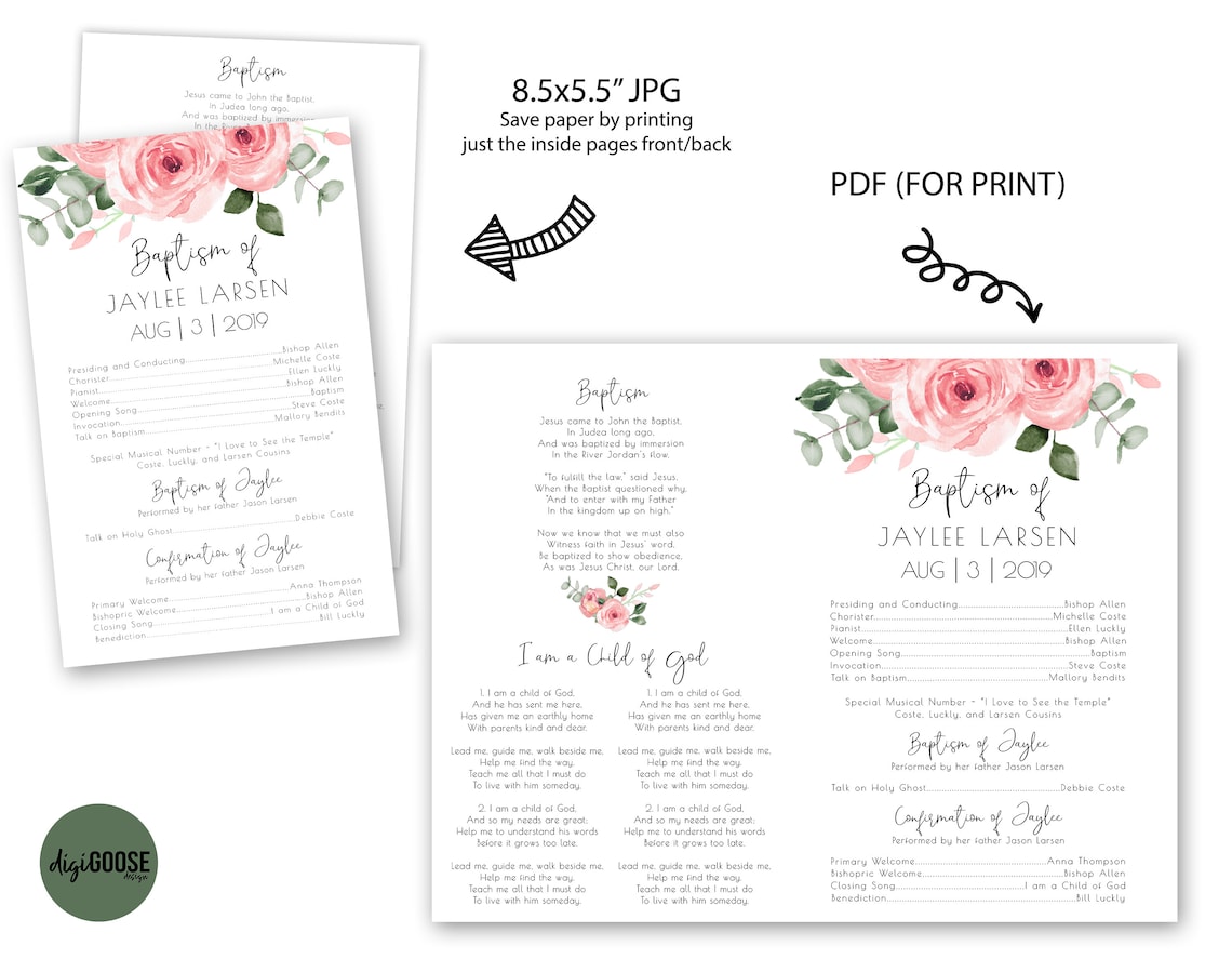 EDITABLE, LDS Baptism Program Template, Printable Baptism Program, Lds ...