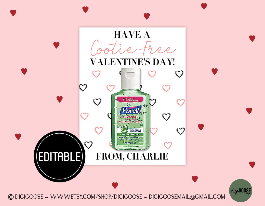 EDITABLE SANITIZER Valentine Card / Valentine Printable for Kids ...