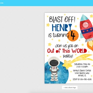 EDITABLE, SPACE Invitation Template, Printable Outer Space Birthday ...