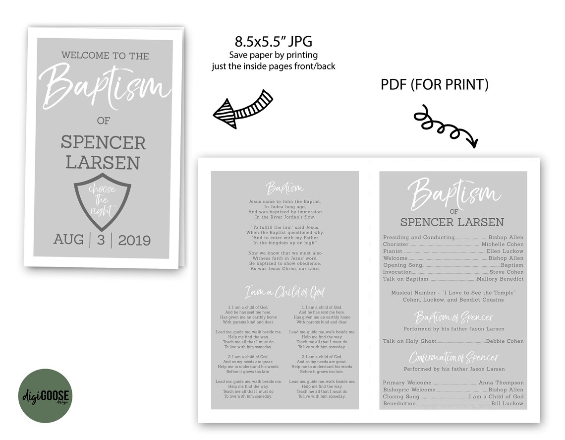 EDITABLE LDS Baptism Program Template Printable Baptism | Etsy