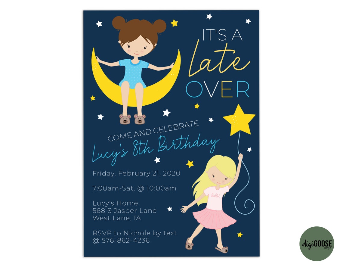 EDITABLE Late Night Invitation TEMPLATE Printable Sleep Over | Etsy
