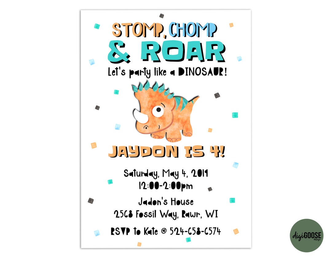 DINOSAUR Invitation TEMPLATE, Printable Dinosaur Birthday Invite ...