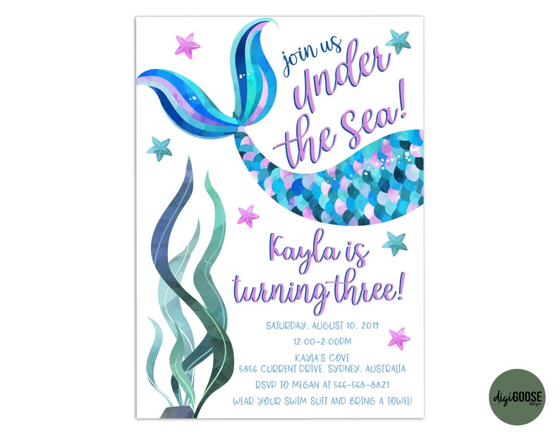EDITABLE, TEMPLATE, Diy, MERMAID Party Invitation, Printable Mermaid ...