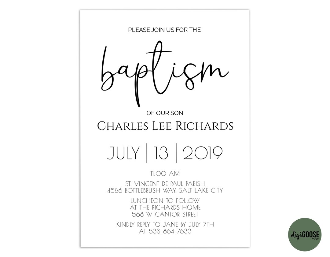 EDITABLE Baptism Invitation TEMPLATE, Printable Baptism Announcement ...
