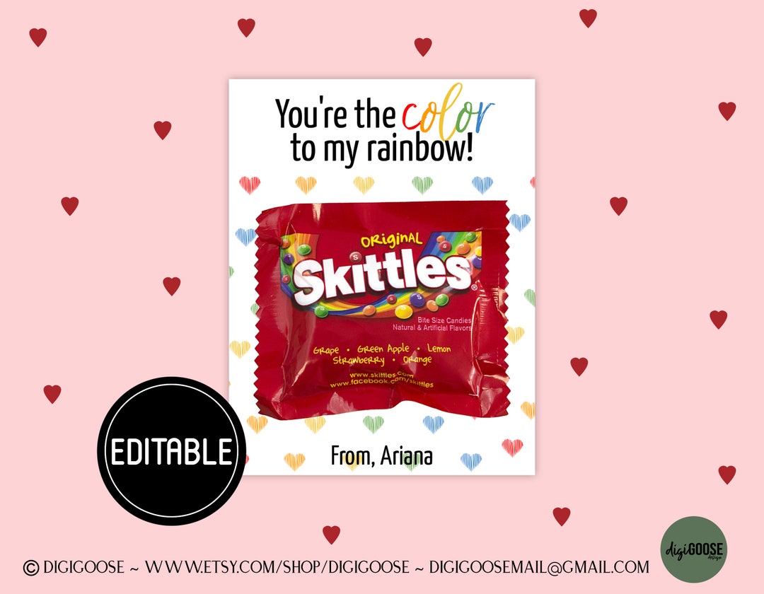 EDITABLE Skittles Valentine Card / Valentine Printable for Kids ...