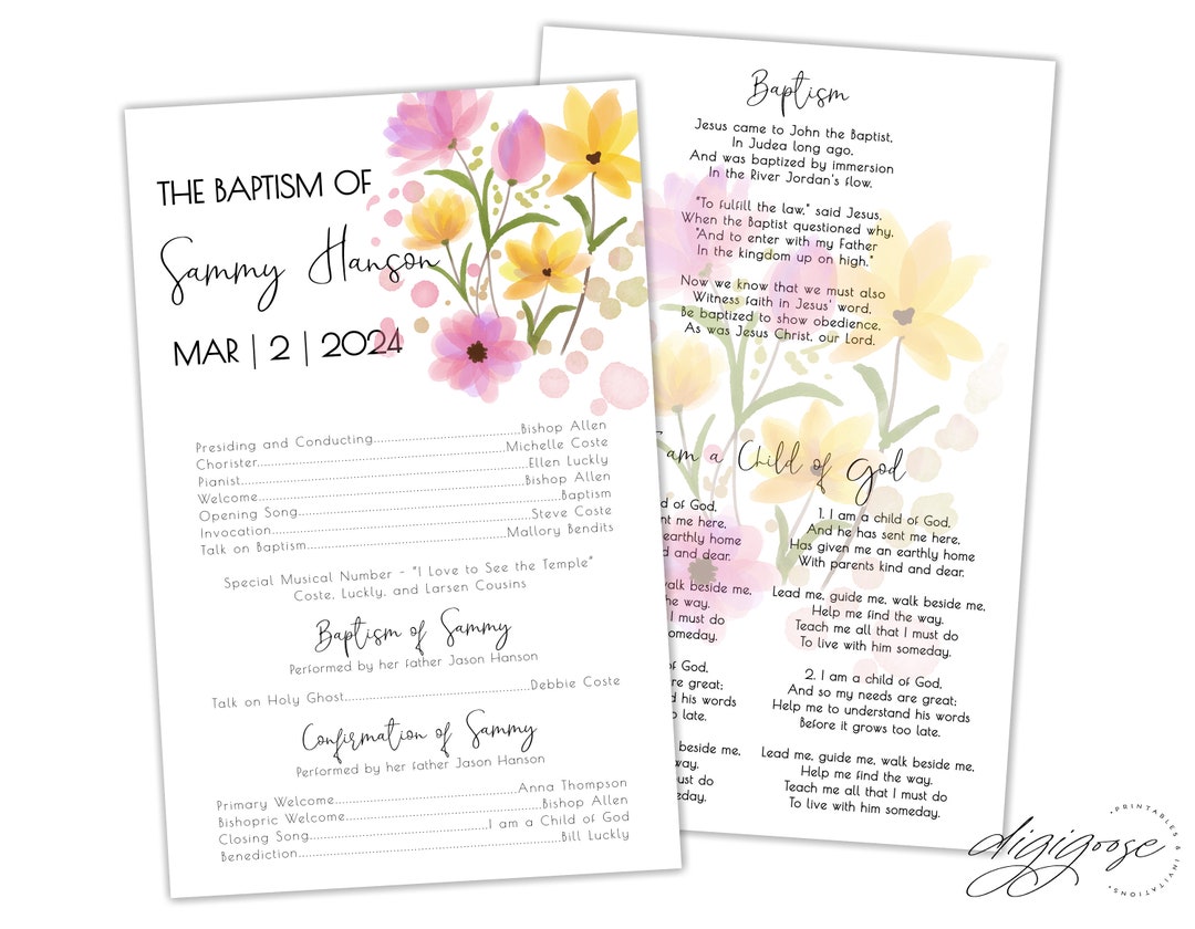 EDITABLE, LDS Baptism Program Template, Printable Baptism Program, Lds ...