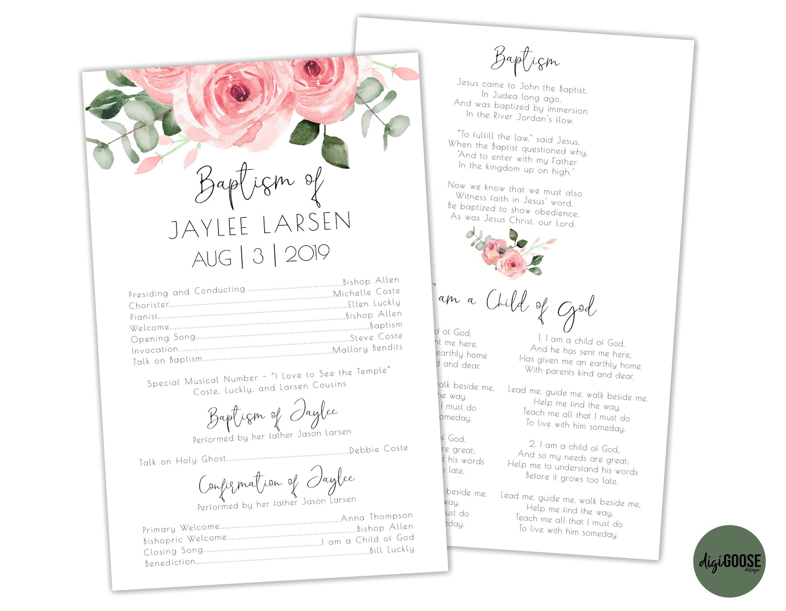 EDITABLE LDS Baptism Program Template Printable Baptism - Etsy