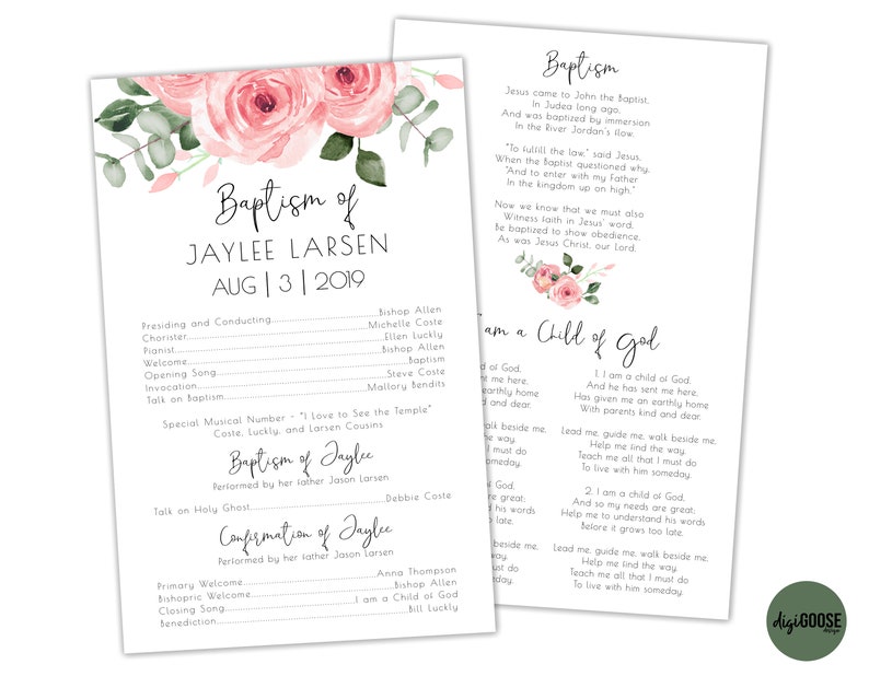 EDITABLE LDS Baptism Program Template Printable Baptism - Etsy