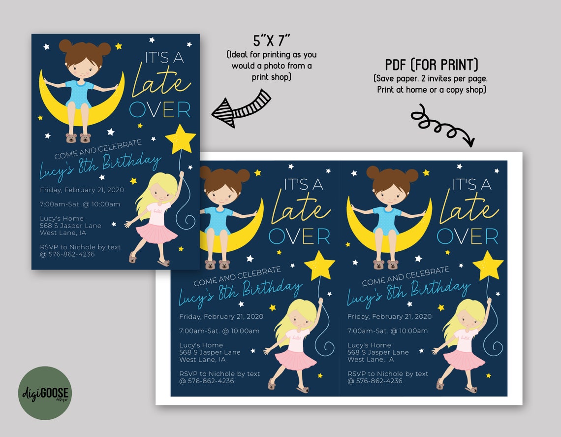 EDITABLE, Late Night Invitation TEMPLATE, Printable Sleep Over Invite ...