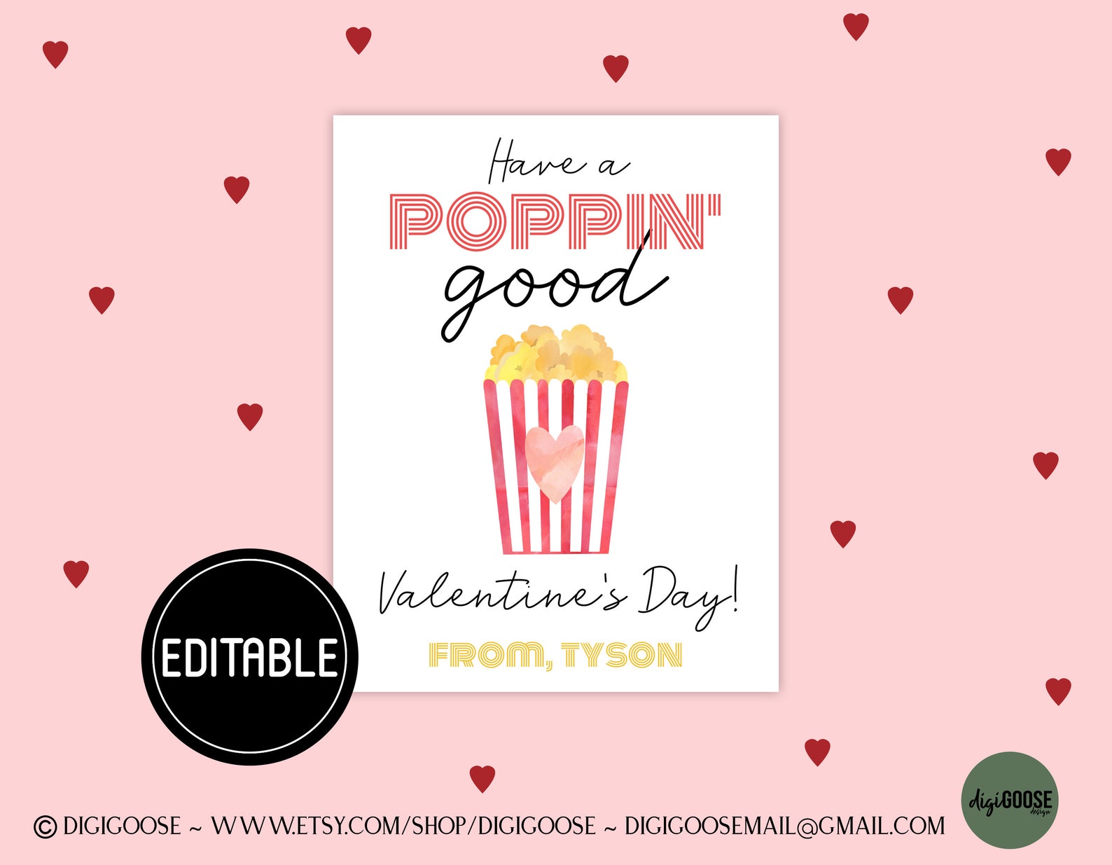 EDITABLE Popcorn Valentine Card / Valentine Printable for Kids ...