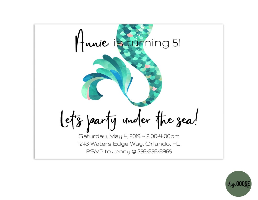 EDITABLE, Template, Diy, MERMAID Party Invitation, Printable Mermaid ...