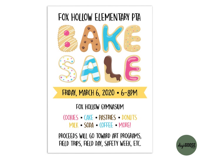 EDITABLE Bake Sale Flyer, Printable PTA, PTO Flyer, School Family ...