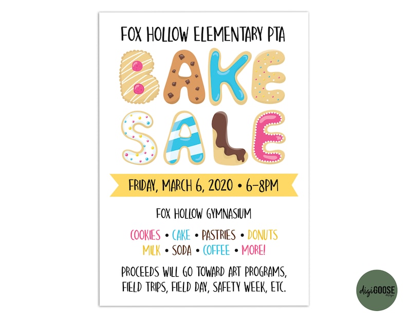 EDITABLE Bake Sale Flyer PTA PTO School Fundraiser Church - Etsy