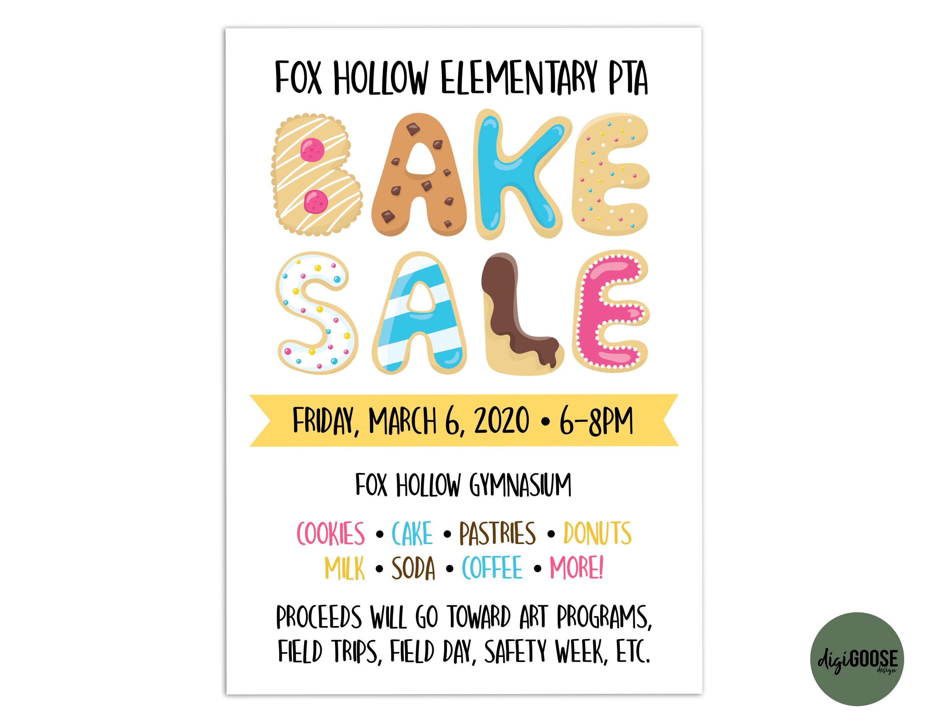EDITABLE Bake Sale Flyer PTA PTO School Fundraiser Church Charity Event ...