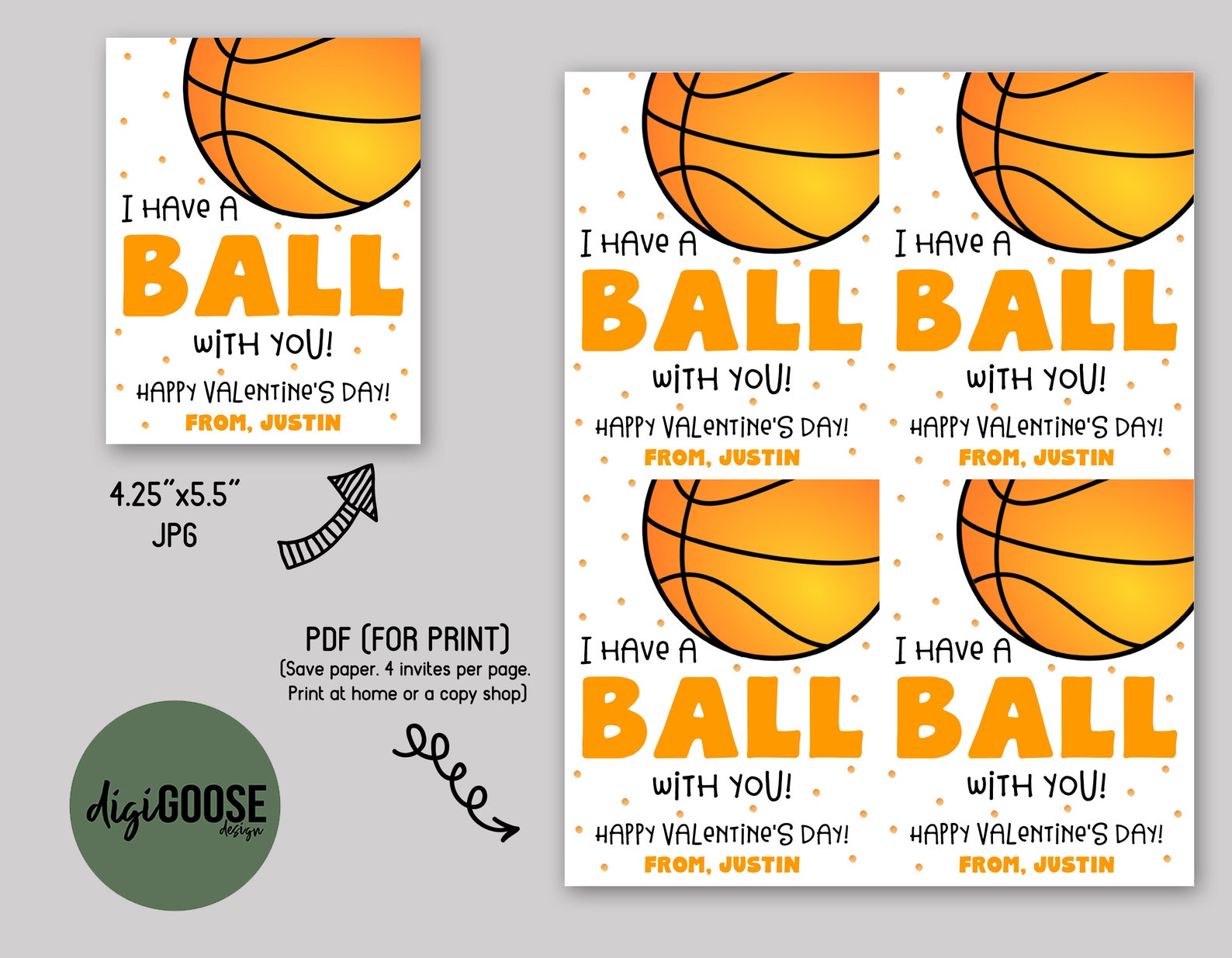 EDITABLE BASKETBALL Valentine Card / Valentine Printable for | Etsy