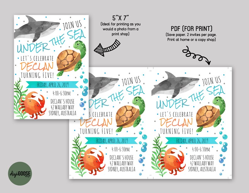 EDITABLE Under the Sea TEMPLATE Invitation Printable Under - Etsy