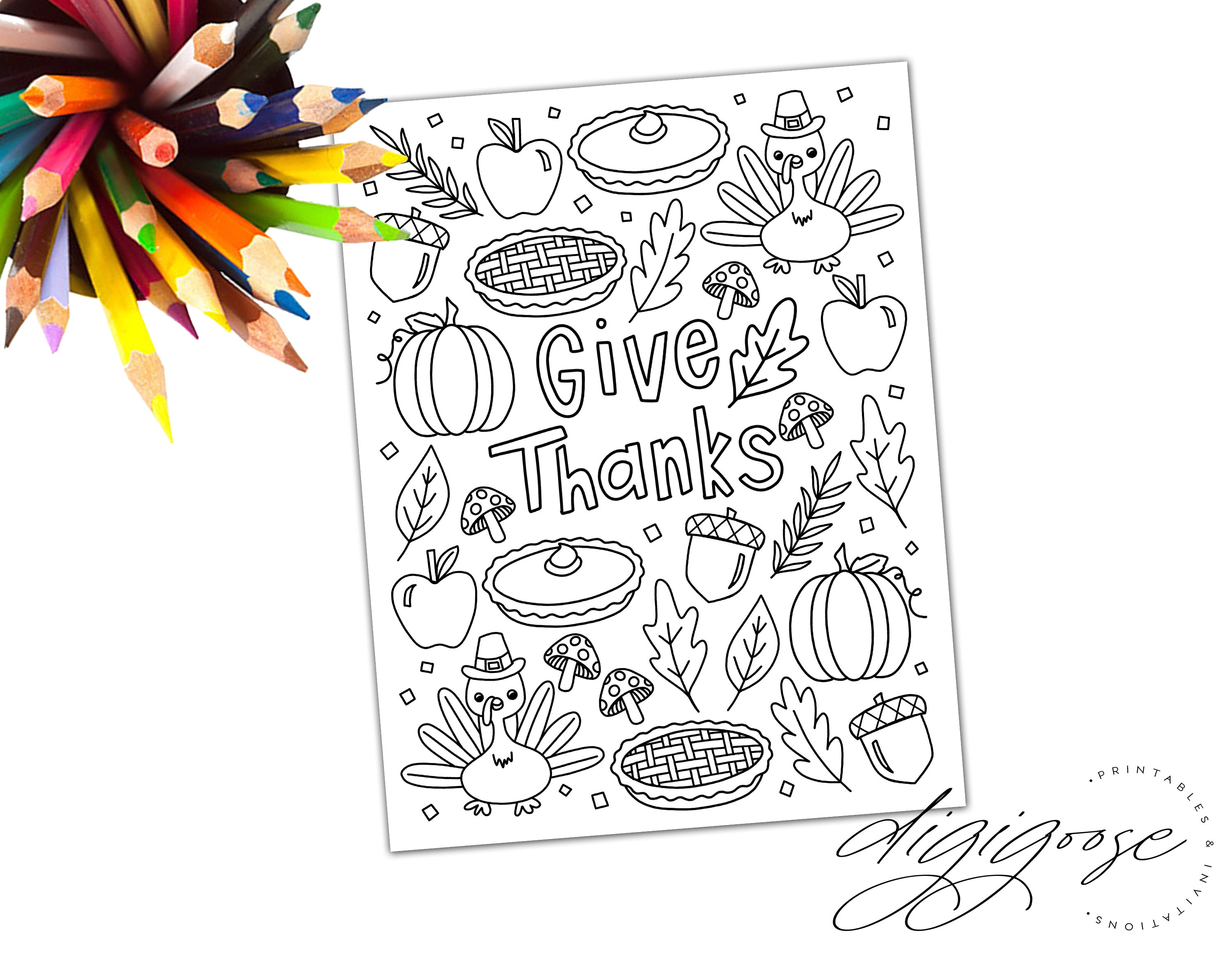 Digital Download // COLORING PAGES // Thanksgiving Coloring Pages ...