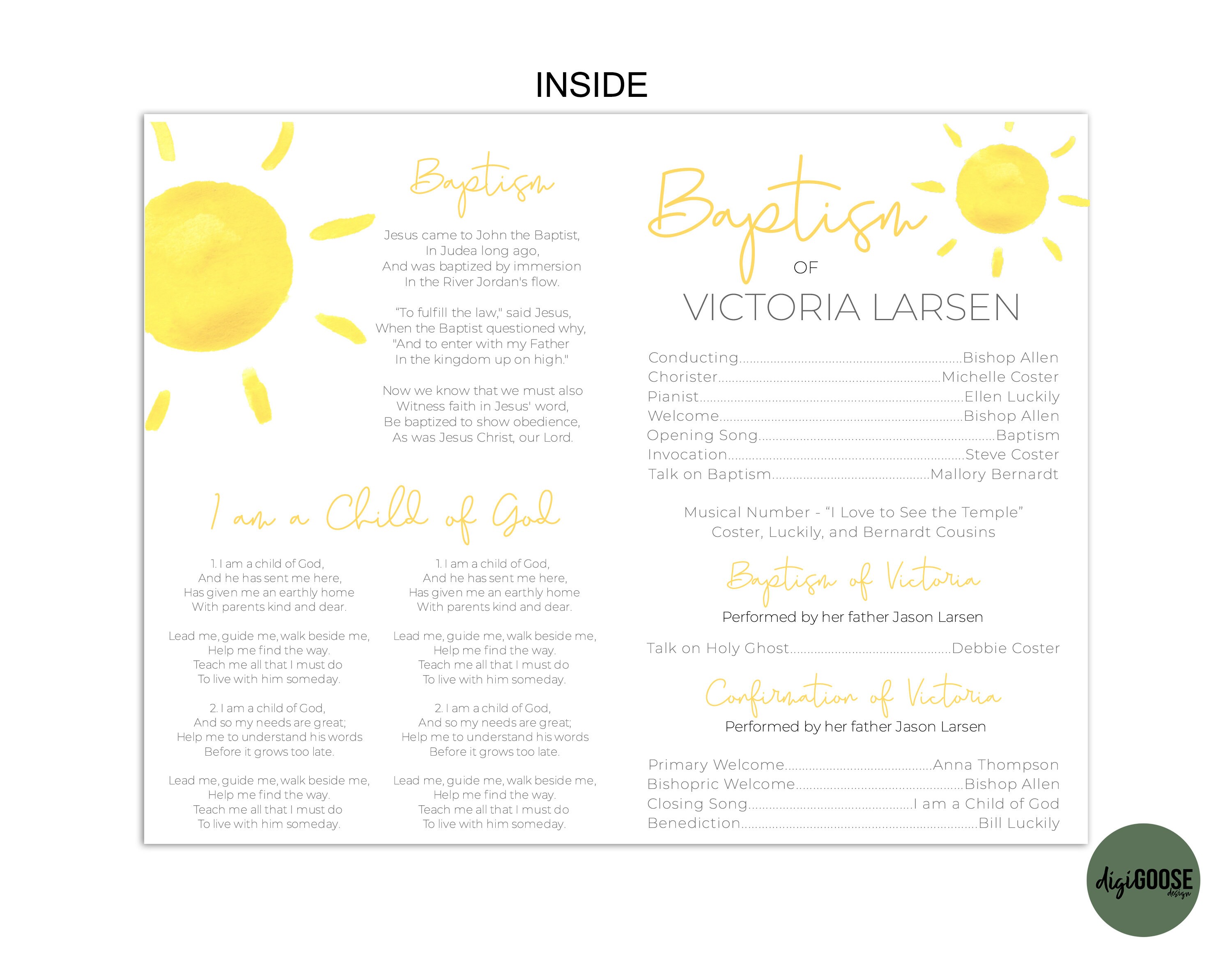 EDITABLE LDS Baptism Program Template Printable Baptism - Etsy