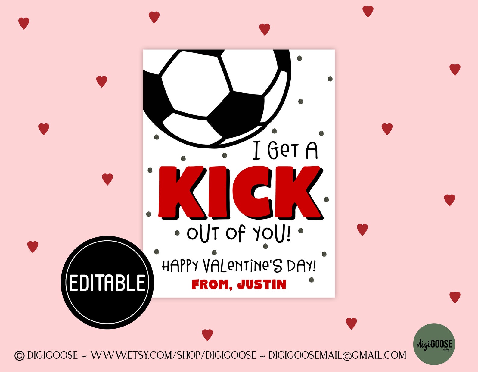 EDITABLE SOCCER Valentine Card / Valentine Printable for Kids - Etsy