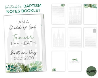 EDITABLE LDS Baptism Notes Template Printable Baptism | Etsy