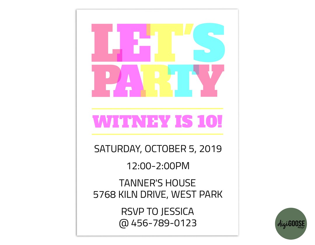 EDITABLE, Generic Party Invitation TEMPLATE, Printable Girl Invite ...