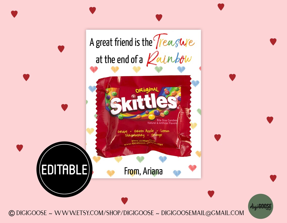 EDITABLE Skittles Valentine Card / Valentine Printable for - Etsy