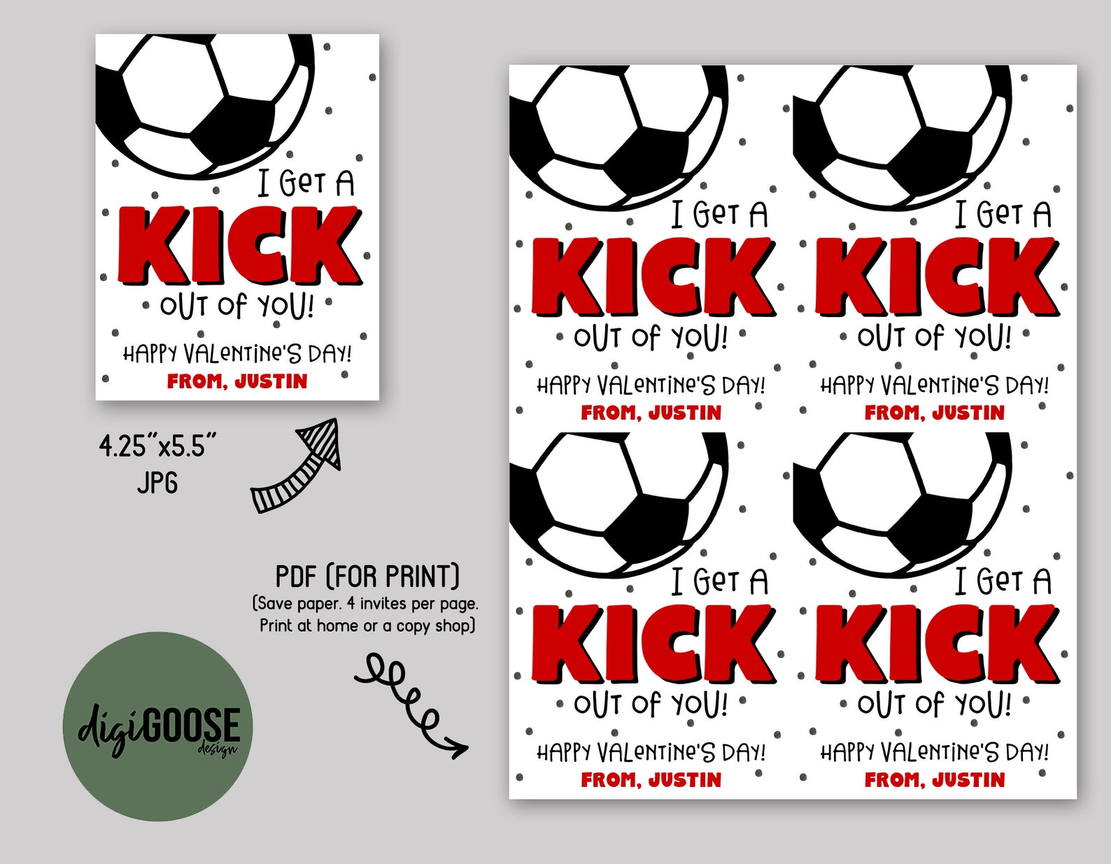 EDITABLE SOCCER Valentine Card / Valentine Printable for Kids - Etsy