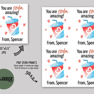 EDITABLE SODA Valentine Card / Valentine Printable for Kids / Soda ...