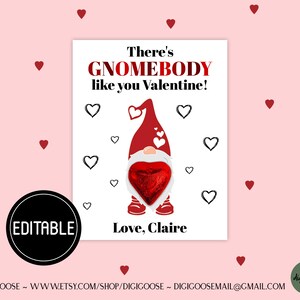 EDITABLE GNOME Valentine Card / Valentine Printable for Kids / Gnome ...