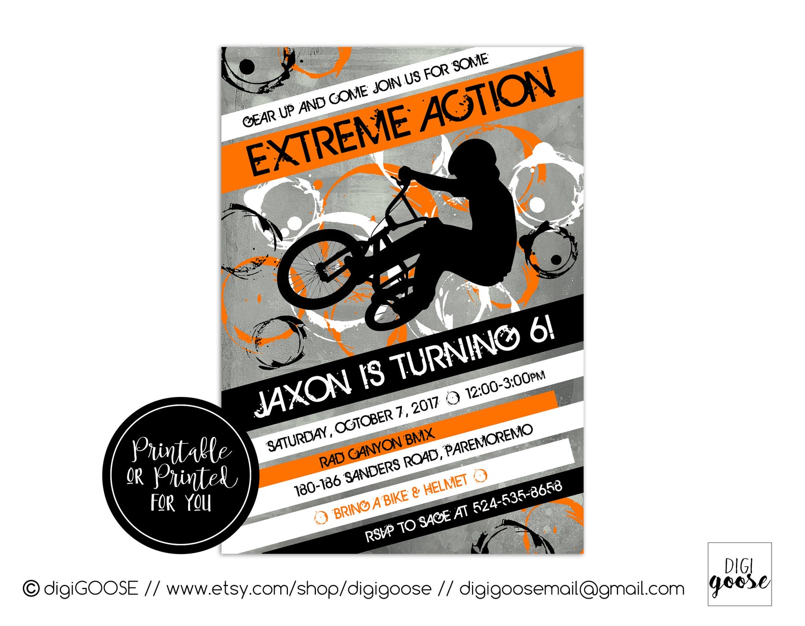24 Hours or Less // BIKING // BMX BOYS Invitation // Birthday Invite ...