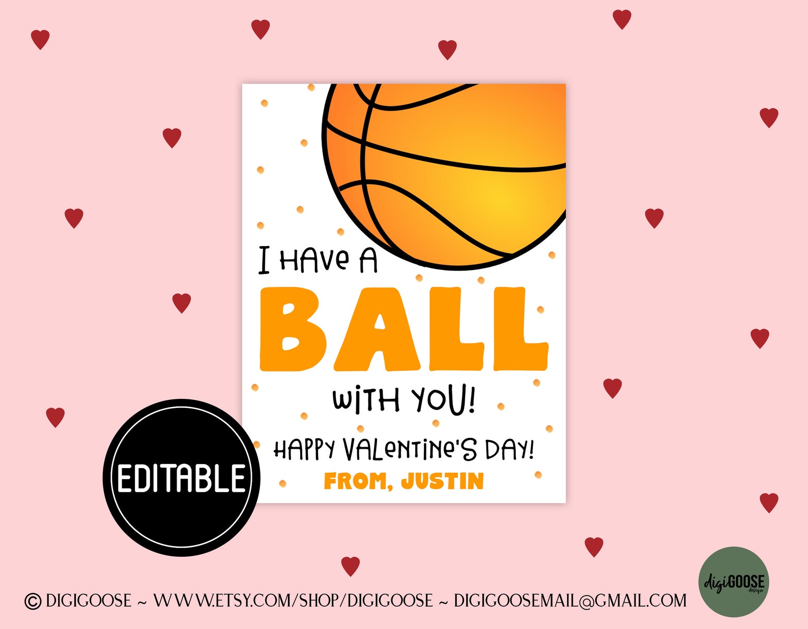 EDITABLE BASKETBALL Valentine Card / Valentine Printable for | Etsy
