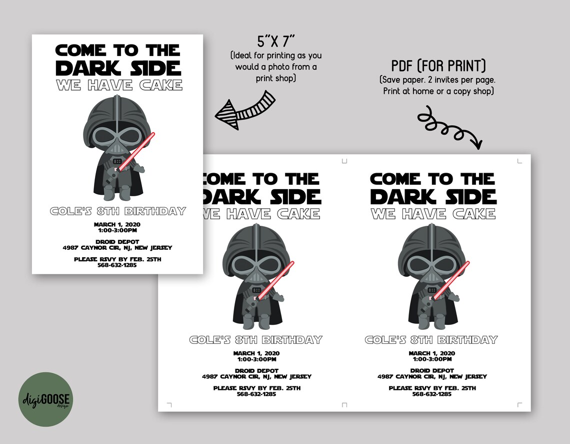 Star Wars SELF EDITABLE PDF Template Star Wars Dark Side - Etsy