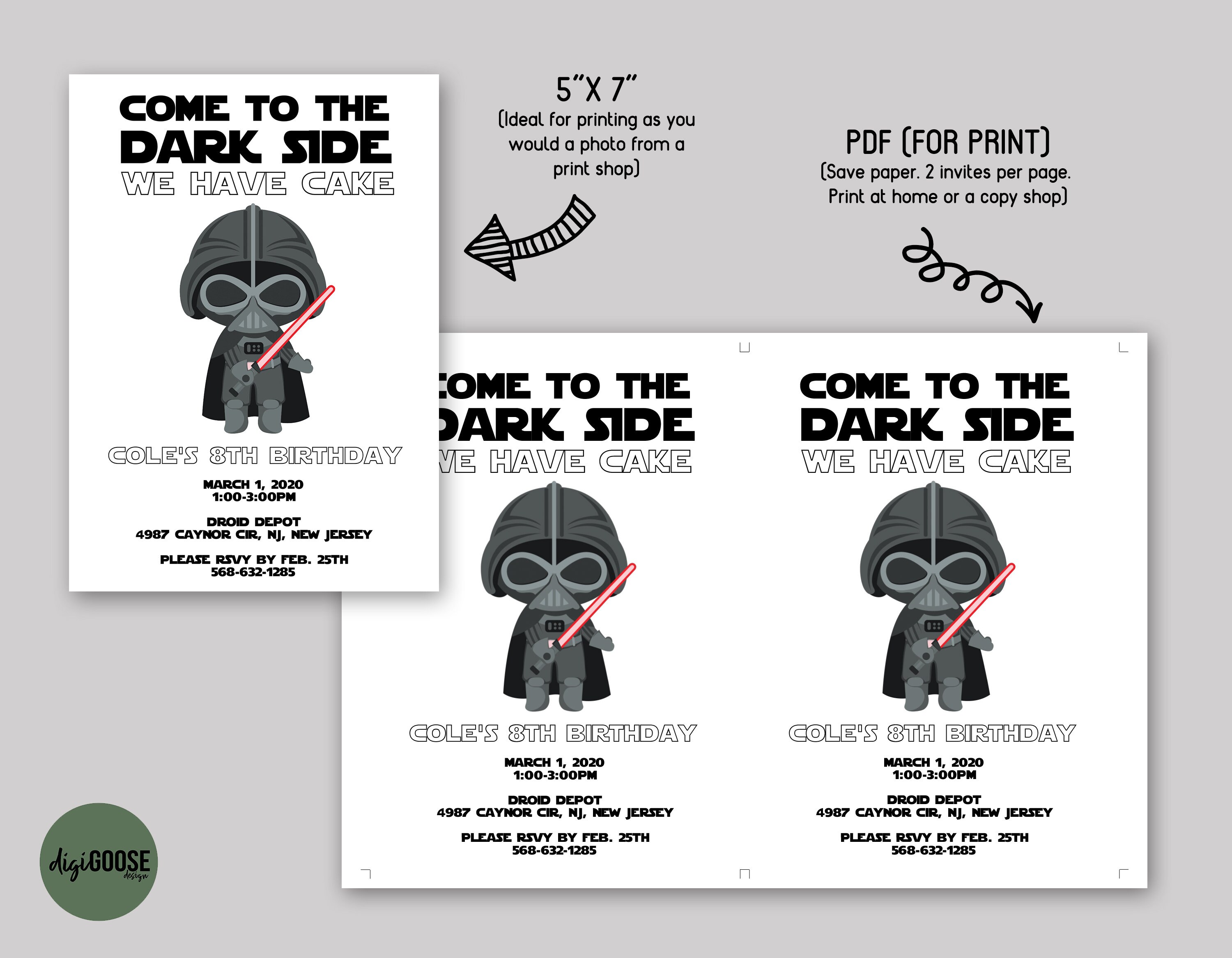 Star Wars SELF EDITABLE PDF Template Star Wars Dark Side | Etsy
