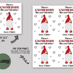 EDITABLE GNOME Valentine Card / Valentine Printable for Kids / Gnome ...