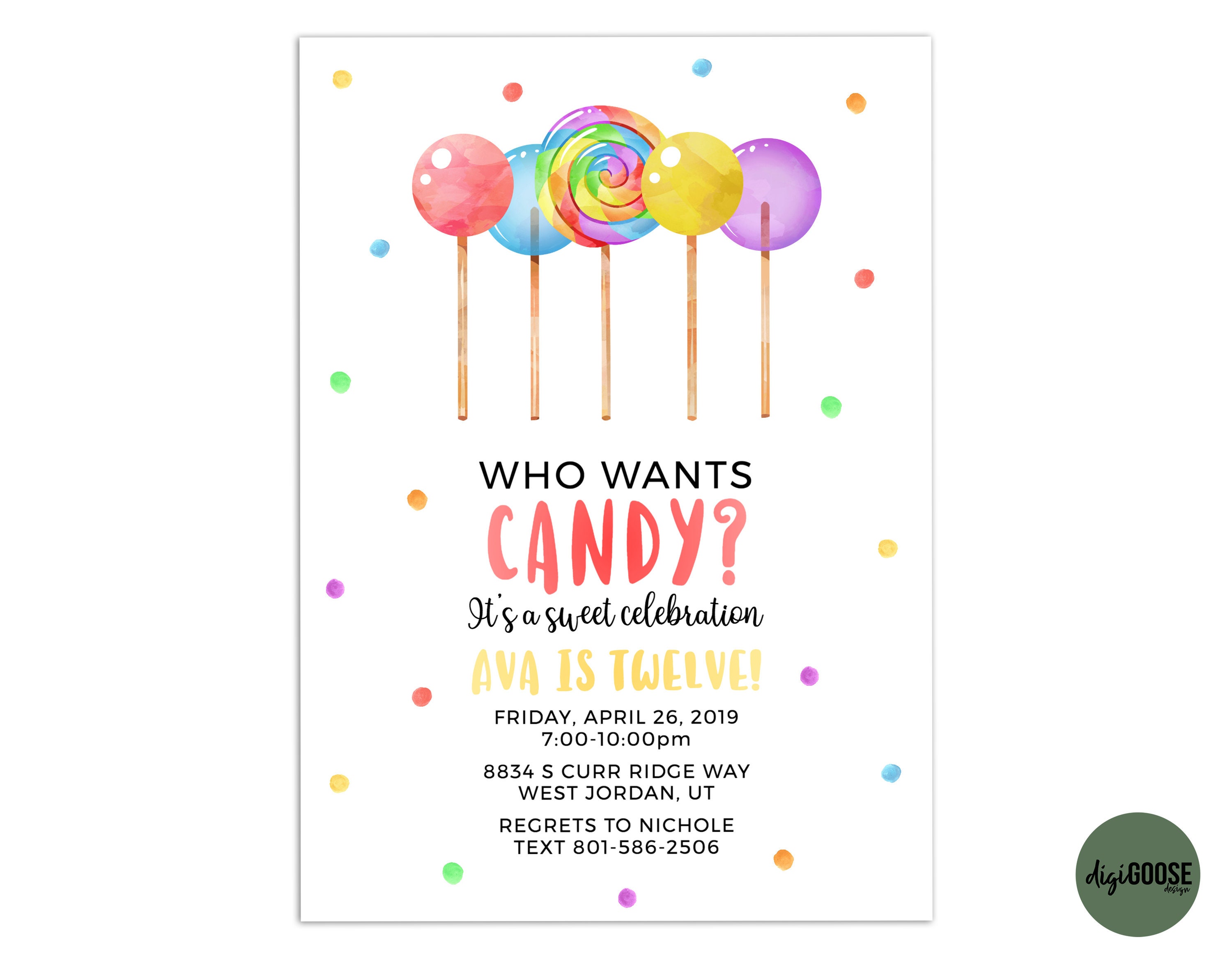 EDITABLE, Candy Shop Invitation TEMPLATE, Printable Candy Birthday ...