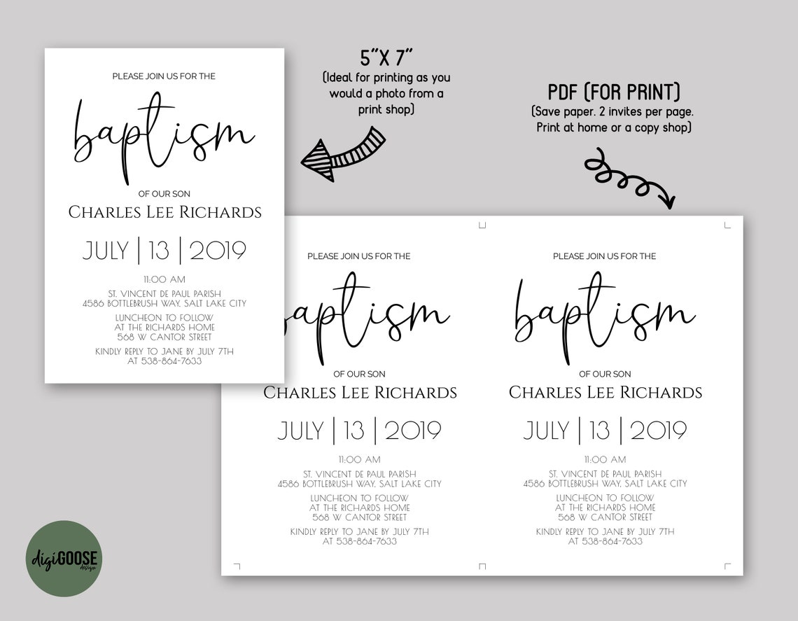 EDITABLE Baptism Invitation TEMPLATE, Printable Baptism Announcement ...