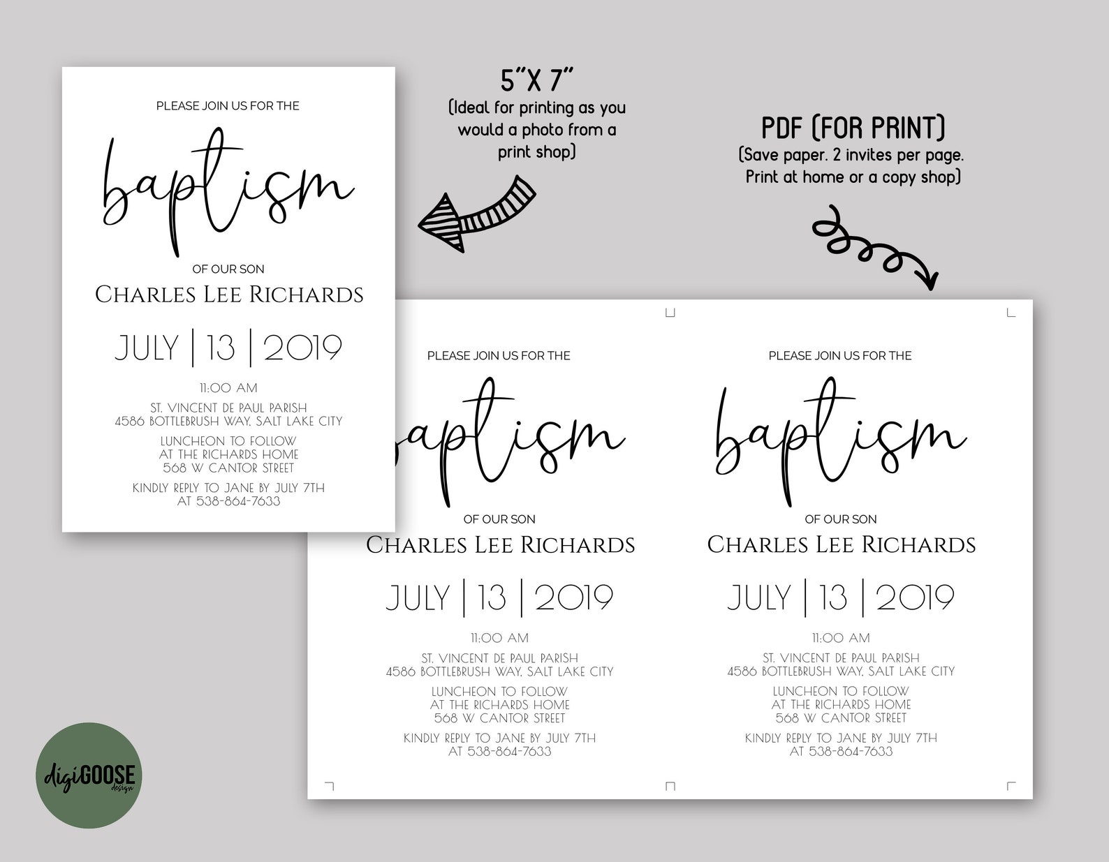 EDITABLE Baptism Invitation TEMPLATE, Printable Baptism Announcement ...