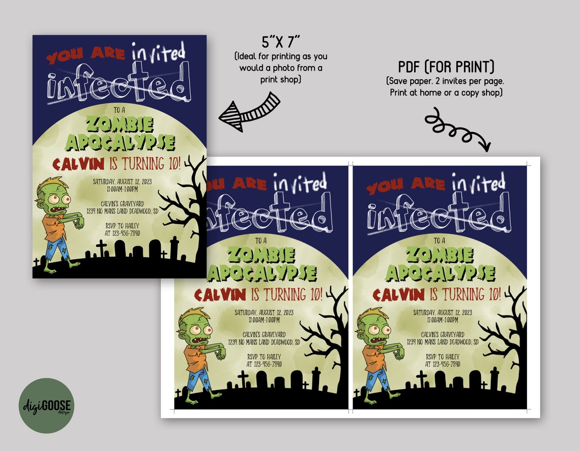 EDITABLE, Zombie Birthday Invitation TEMPLATE, Printable Invite ...