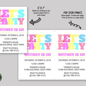 EDITABLE, Generic Party Invitation TEMPLATE, Printable Girl Invite ...