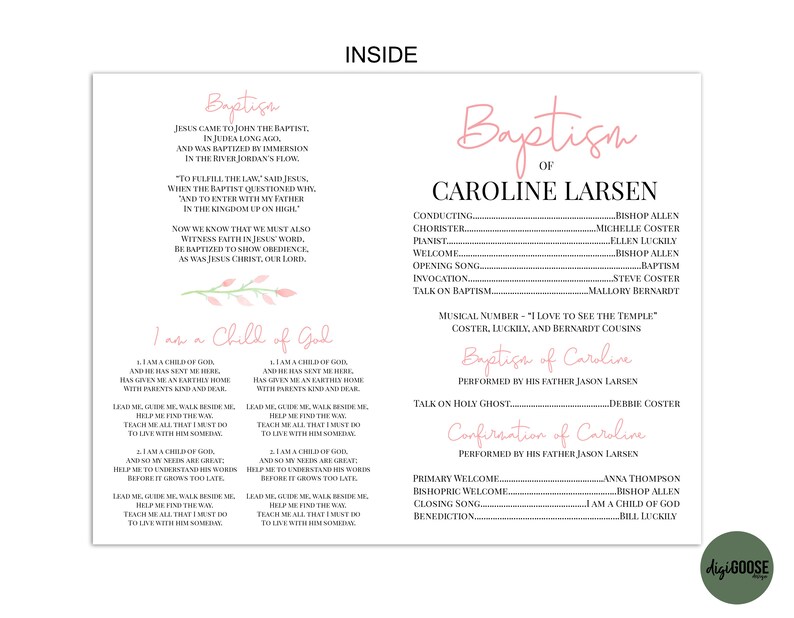 EDITABLE LDS Baptism Program Template Printable Baptism - Etsy