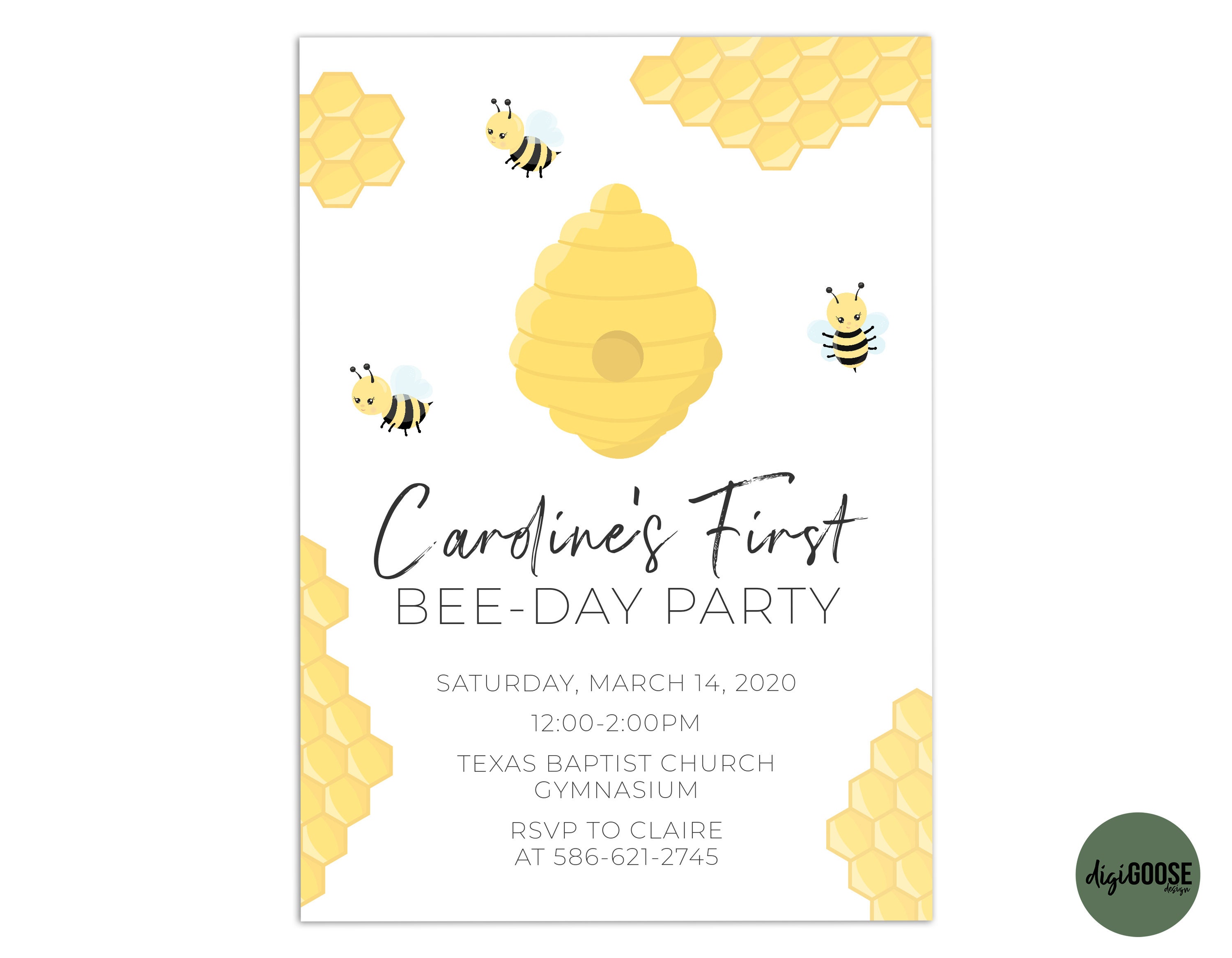 EDITABLE DIY First Bee-day Invitation Bee Birthday Party Invitation ...