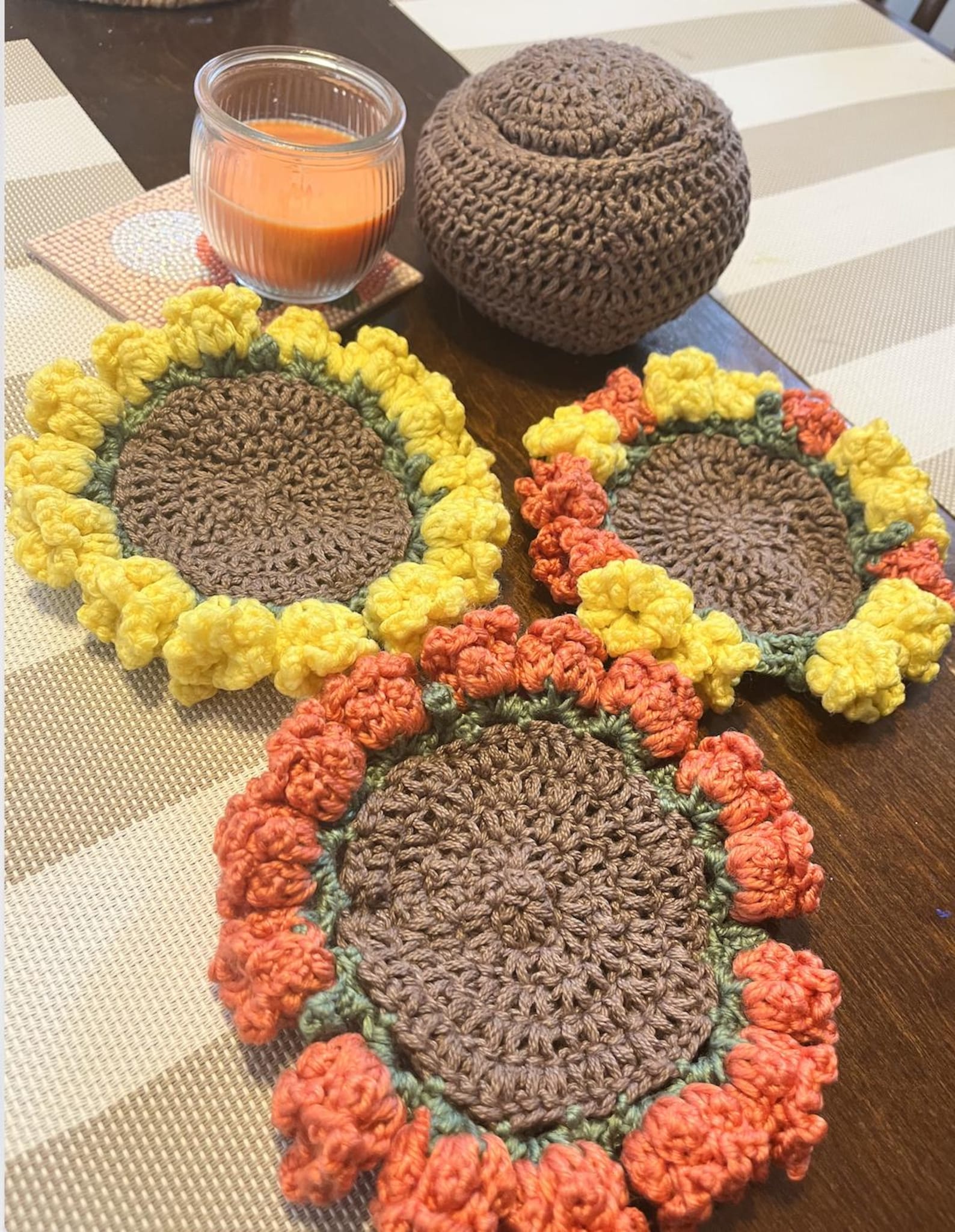 Crochet Flower Coaster Set – Stackable Drink Coasters That Form a ...