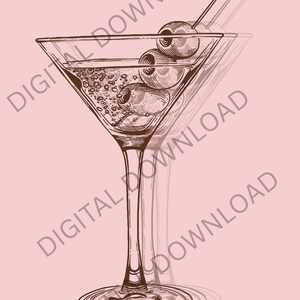 Dizzy Martini Glass Digital Download | Retro Bar Wall Art | Cocktail ...